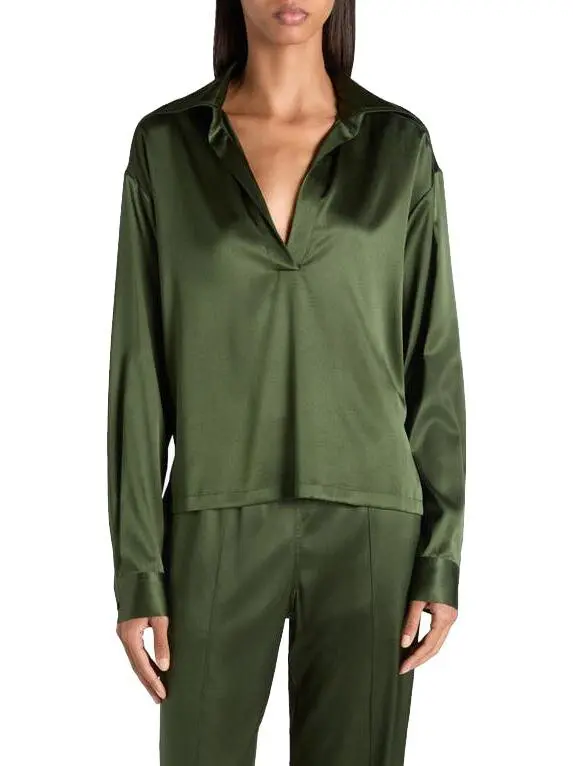 TOM FORD Stretch Silk Satin Polo - Moss Green
