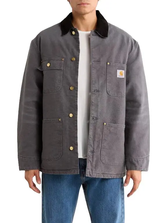Carhartt Work In Progress Organic Cotton Canvas Chore Coat - Graphite /black Stone Canvas