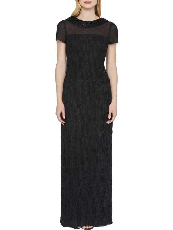 Js Collections Inaya Embellished Column Gown - Black