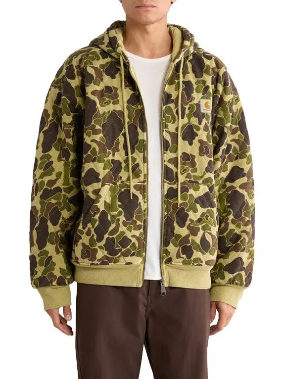 Carhartt Work In Progress Vista Quilted Hooded Jacket - Camo Duck Green Garment Dyed