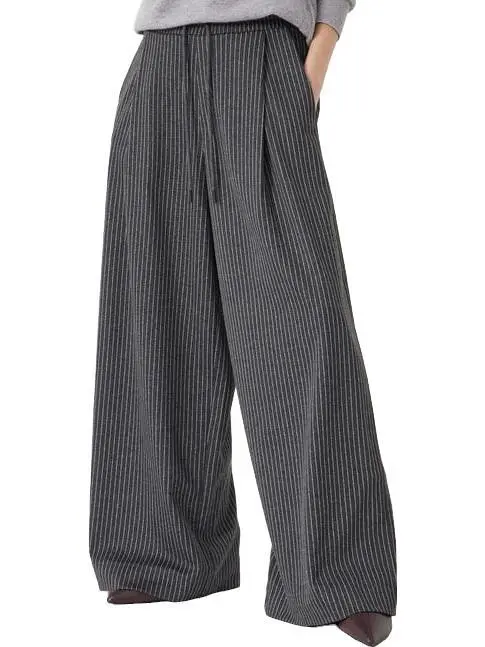 HUSH Pinstripe Wide Leg Jersey Pants - Grey Stripe