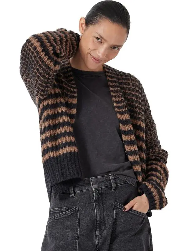 HUSH Skye Wool Blend Stripe Cardigan - Black/brown Stripe
