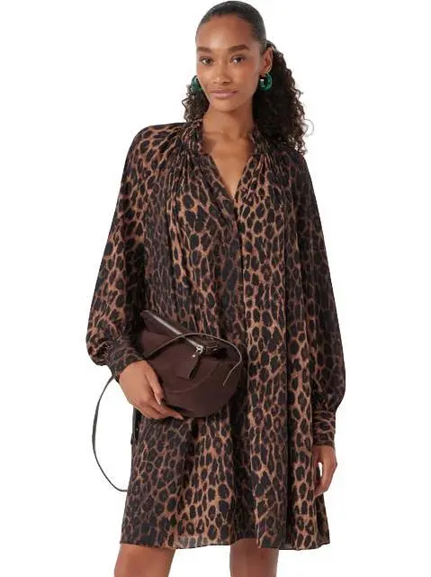 HUSH Printed Chiffon Mini Dress - Natural Leopard Brown