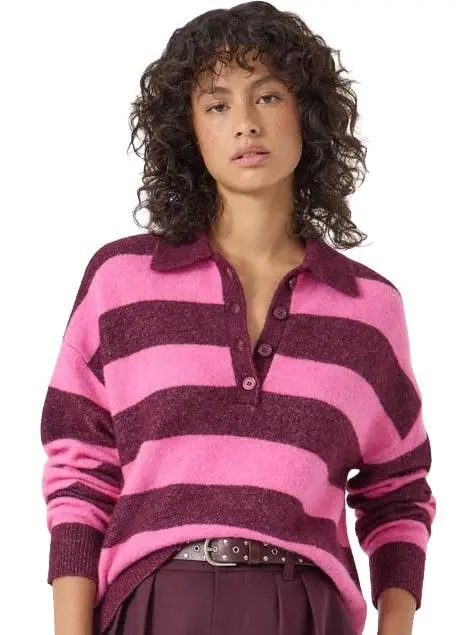 HUSH Drew Wool Blend Relaxed Rugby Sweater - Burgundy Purple