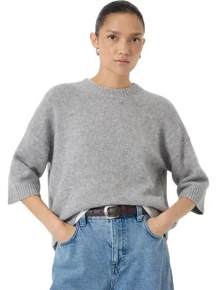 HUSH Cherrie Chunky Cashmere Tee - Mid Grey Marl