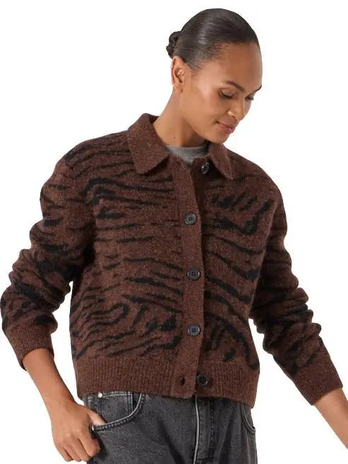 HUSH Wool Blend Jacquard Shirt Jacket - Dark Brown