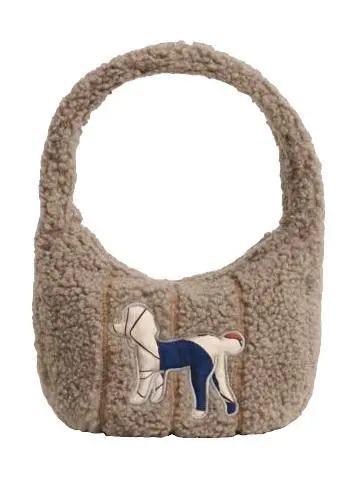 LOST PATTERN Pan Pan Half Moon Shearling Bag - Taupe