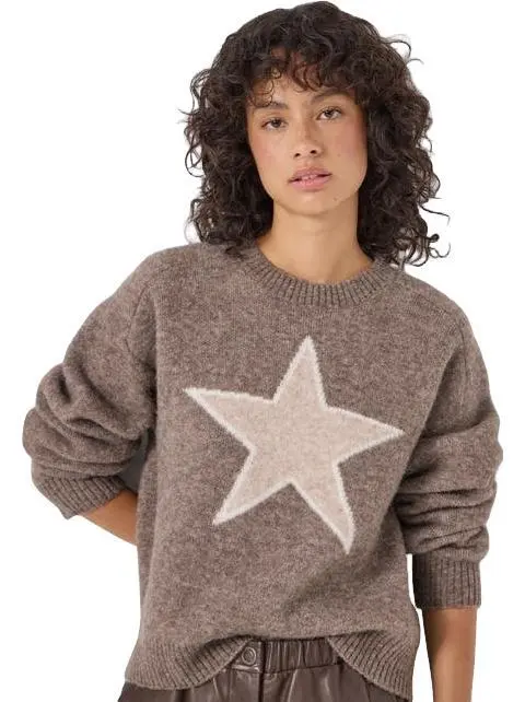 HUSH Star Jacquard Wool Blend Sweater - Antler Brown