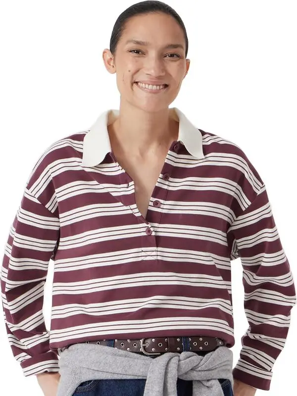 HUSH Cotton Striped Polo Top - Brown Stripe