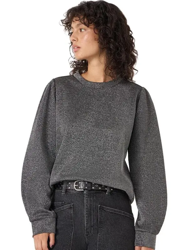 HUSH Emily Sparkle Puff Sleeve Jersey Top - Gunmetal Grey