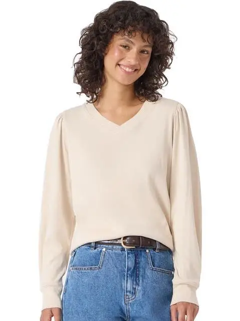 HUSH Emily V-neck Puff Sleeve Top - Almond