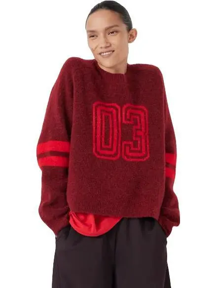 HUSH Varsity Jacquard Wool Blend Sweater - Winde Red