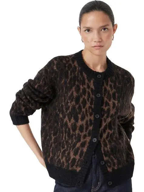 HUSH Animal Jacquard Mohair Blend Cardigan - Black Brown Animal