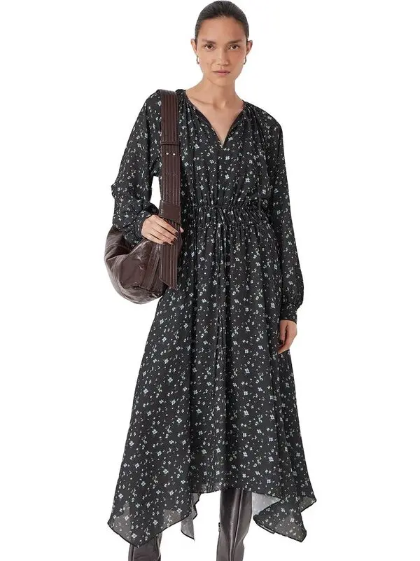 HUSH Odelia Printed Long Sleeve Chiffon Dress - Ditsy Floral Black
