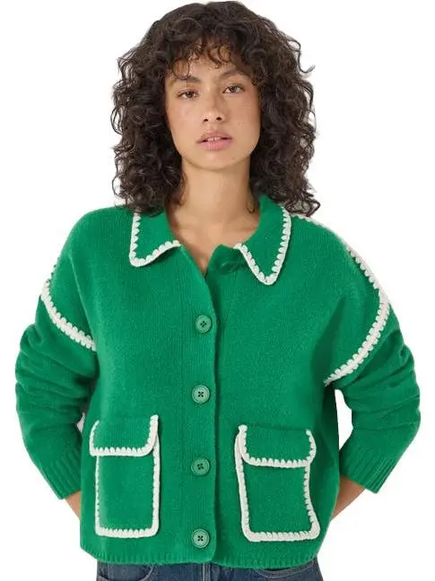 HUSH Wool Blend Shirt Jacket With Whipstitch Trim - Bright Green