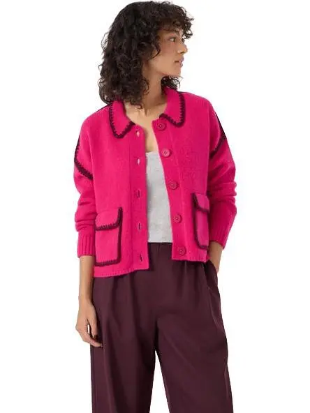 HUSH Wool Blend Shirt Jacket With Whipstitch Trim - Magenta Pink