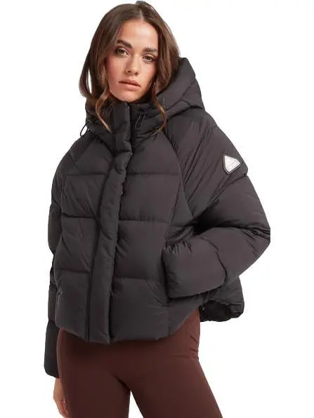 JACK1T Cropped Hooded Puffer Jacket - Black/stone
