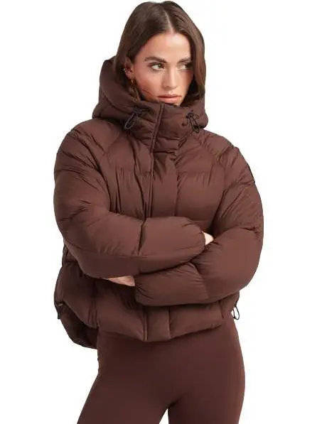 JACK1T Cropped Hooded Puffer Jacket - Mid Brown
