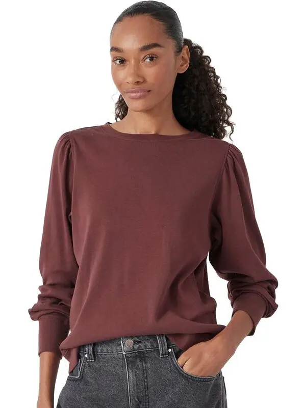 HUSH Cotton Jersey Puff Sleeve Top - Rum Raisin