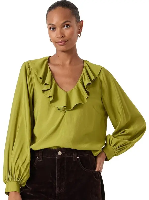HUSH Air Flow Ruffle Blouse - Olive Green