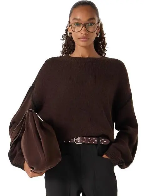 HUSH Whitney Whipstitch Knitted Sweater - Dark Brown