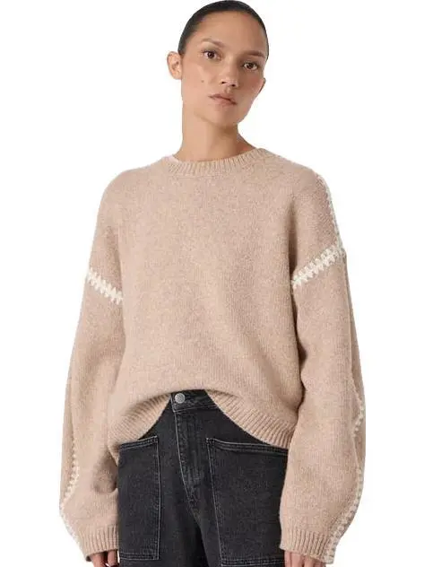 HUSH Whitney Whipstitch Knitted Sweater - Stone White