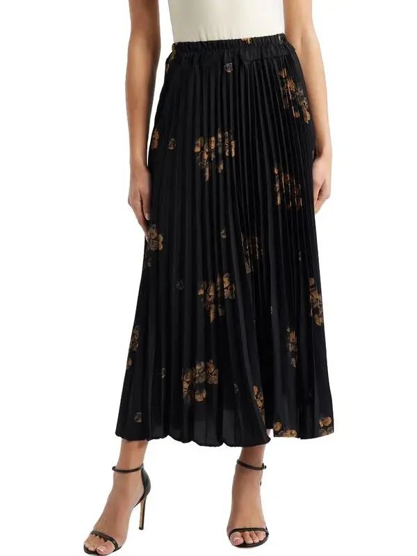 NIKKI LUND Alessandra Pleated Midi Skirt - Black