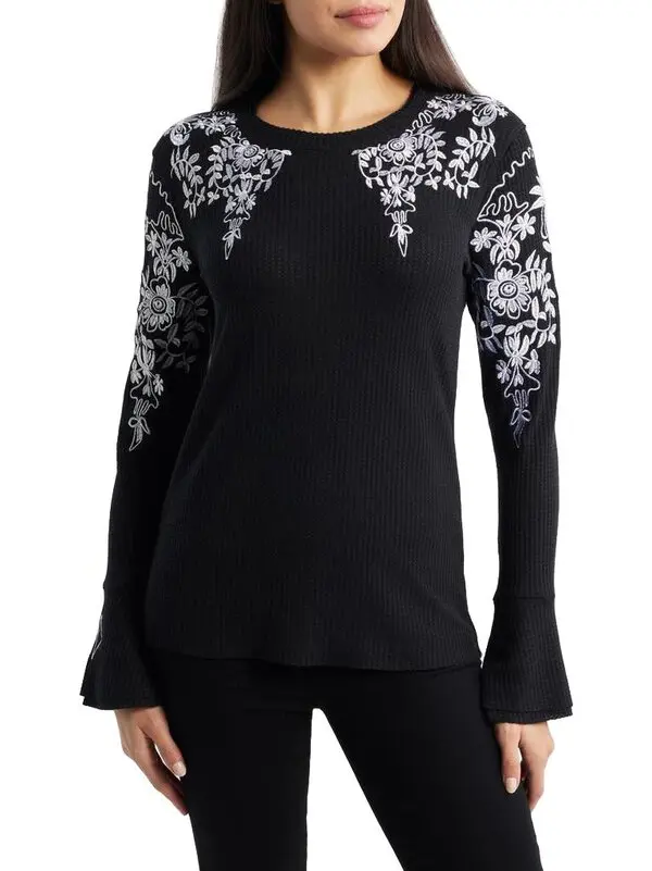 NIKKI LUND Embroidered Thermal Top - Black