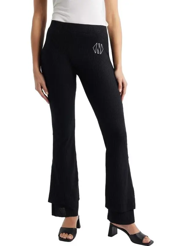 NIKKI LUND High-waist Waffle Knit Flare Pants - Black