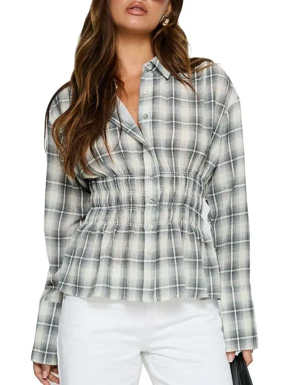 Princess Polly Check Button-up Shirt - Black Check