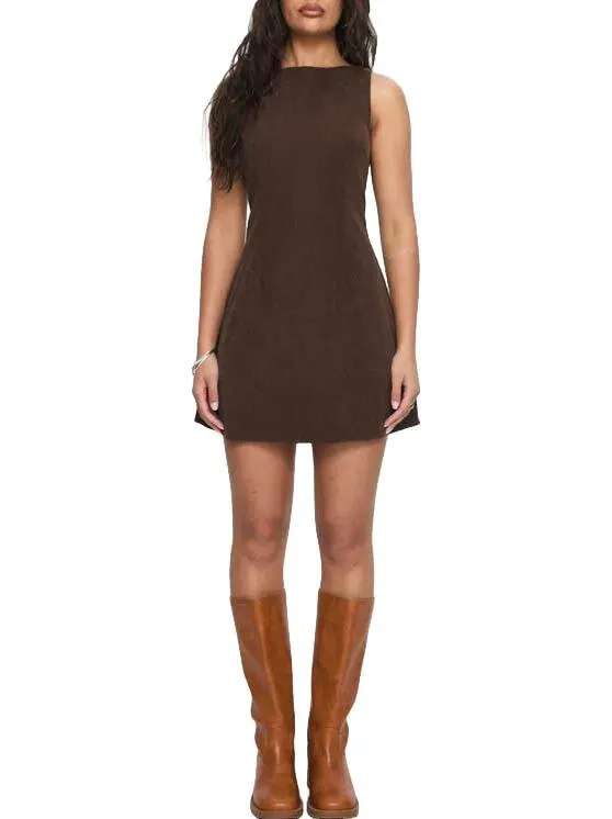 Princess Polly Alfalfa Sleeveless Corduroy Mini Dress - Chocolate