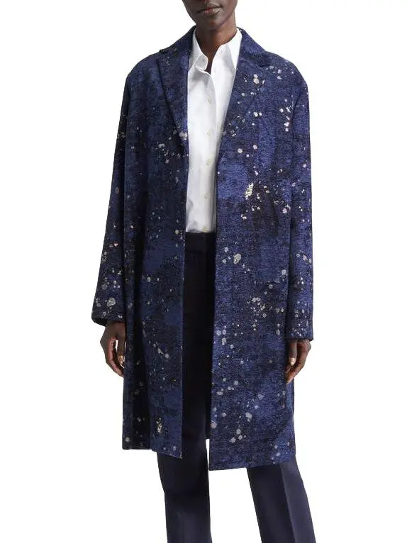 Lafayette 148 New York Metallic Jacquard Coat - Galaxy Blue Multi