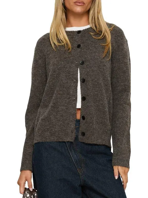 Princess Polly Better Than Fiction Crewneck Cardigan - Mocha