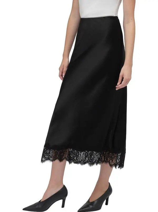 FAVORITE DAUGHTER The Lacy Favorite Satin Midi Skirt - Black