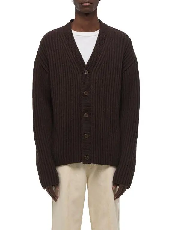 Helmut Lang Zephir Oversize Ribbed Cardigan - Dark Brown