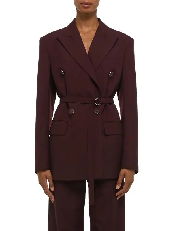 Helmut Lang Double-breasted Belted Virgin Wool Blazer - Mahogany