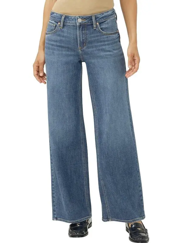 SILVER JEANS CO. Suki Curvy Mid Rise Wide Leg Jeans - Broydon