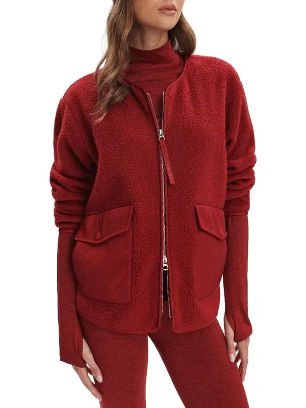 Varley Marina Collarless High Pile Fleece Jacket - Red Dahlia