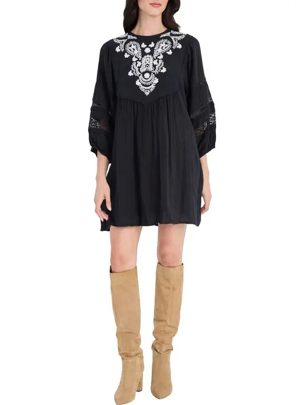 THE GOOD JOURNEY Lace & Embroidery Minidress - Black