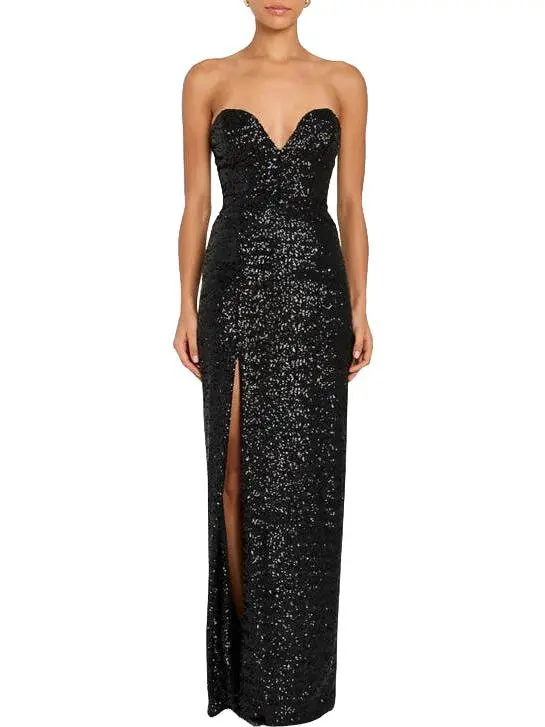 Amanda Uprichard Cherri Strapless Sequin Gown - Black