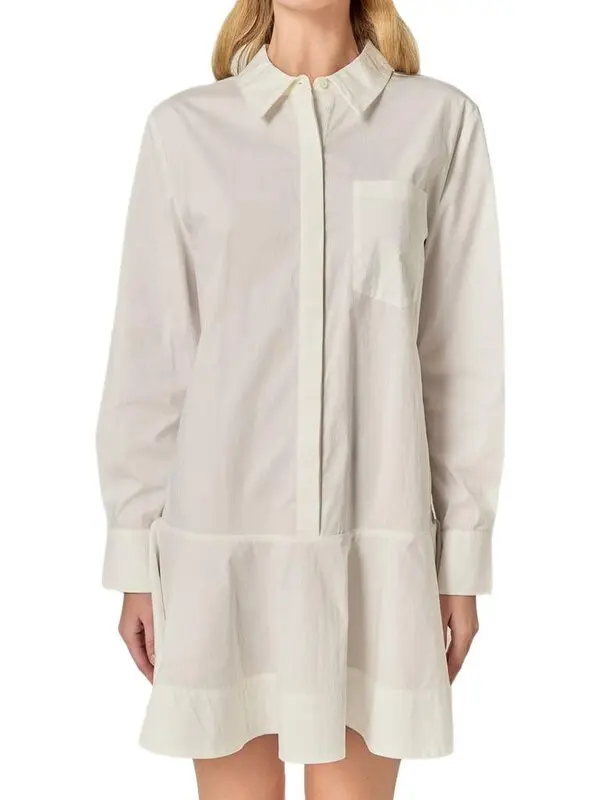 English Factory Ruffle Hem Mini Shirtdress - White