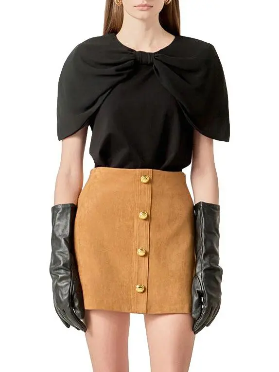 English Factory Bow Mixed Media Top - Black