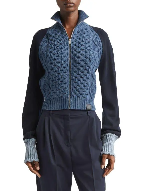 Stella McCartney Hybrid Knit Bomber Jacket - Navy