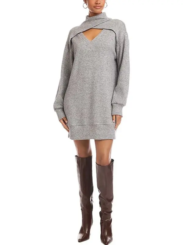 Fifteen Twenty Claylee Crossover Turtleneck Dress - Gray