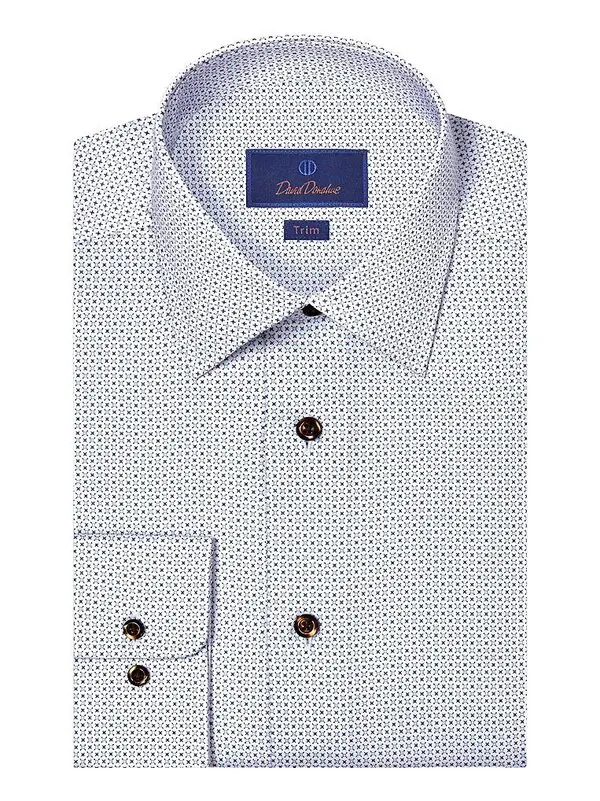 David Donahue Trim Fit Geometric Print Dress Shirt - White/ Chocolate