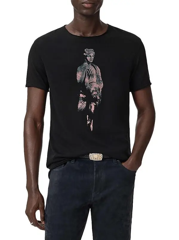 John Varvatos Short Sleeve Raw Edge Graphic Tee - Black