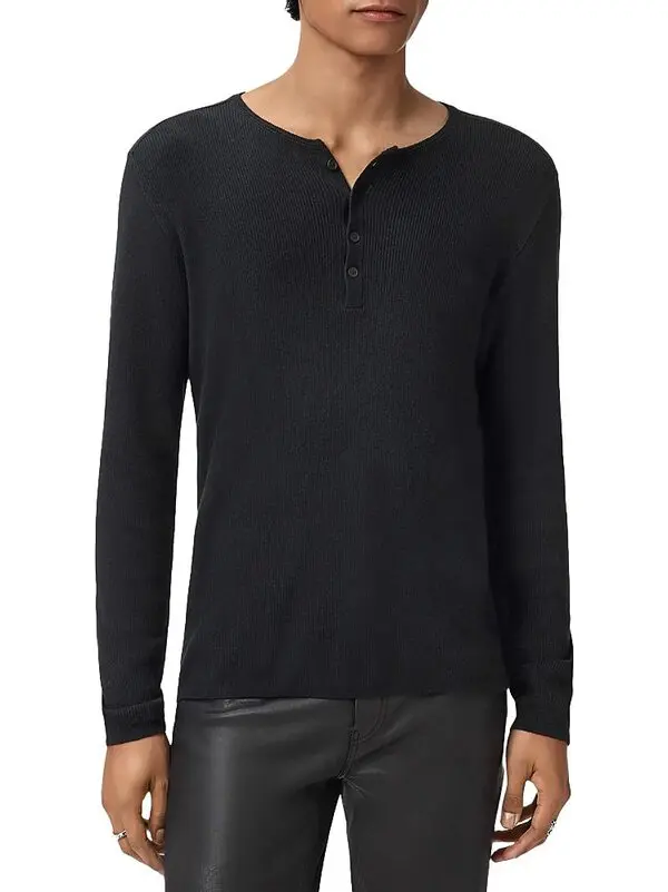 John Varvatos Javis Ribbed Long Sleeve Henley - Black