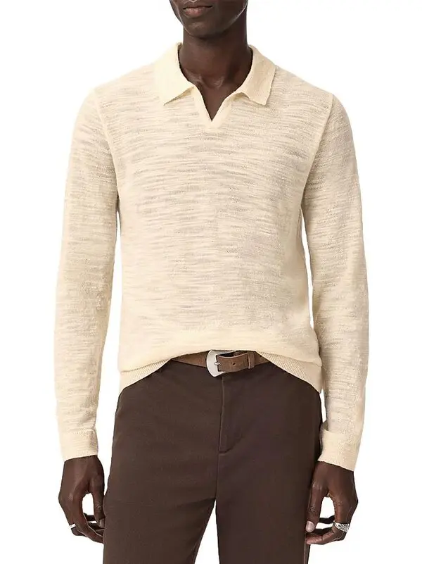 John Varvatos Luciano Slub Open Collar Polo Sweater - Salt