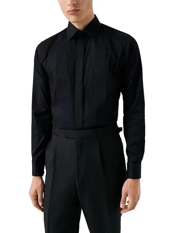 Eton Slim Fit Solid Plisse Shirt - Black
