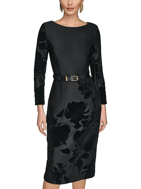 Donna Karan New York Belted Sheath Dress - Black/ Black